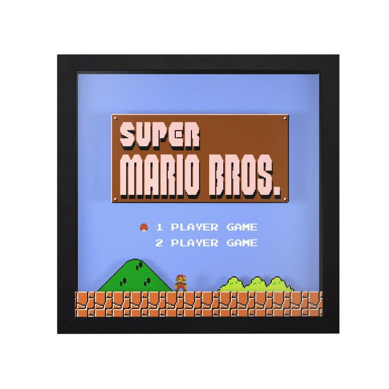 Super Mario Bros. title Screen 3D Shadow Box 9 X | Etsy