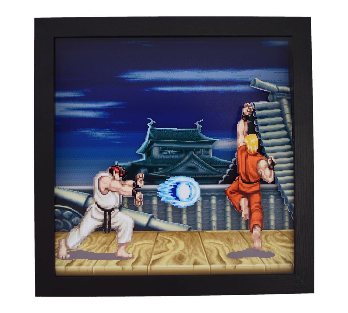 Super Street Fighter 2 ryu Stage 3D Shadow Box 9 X | Etsy