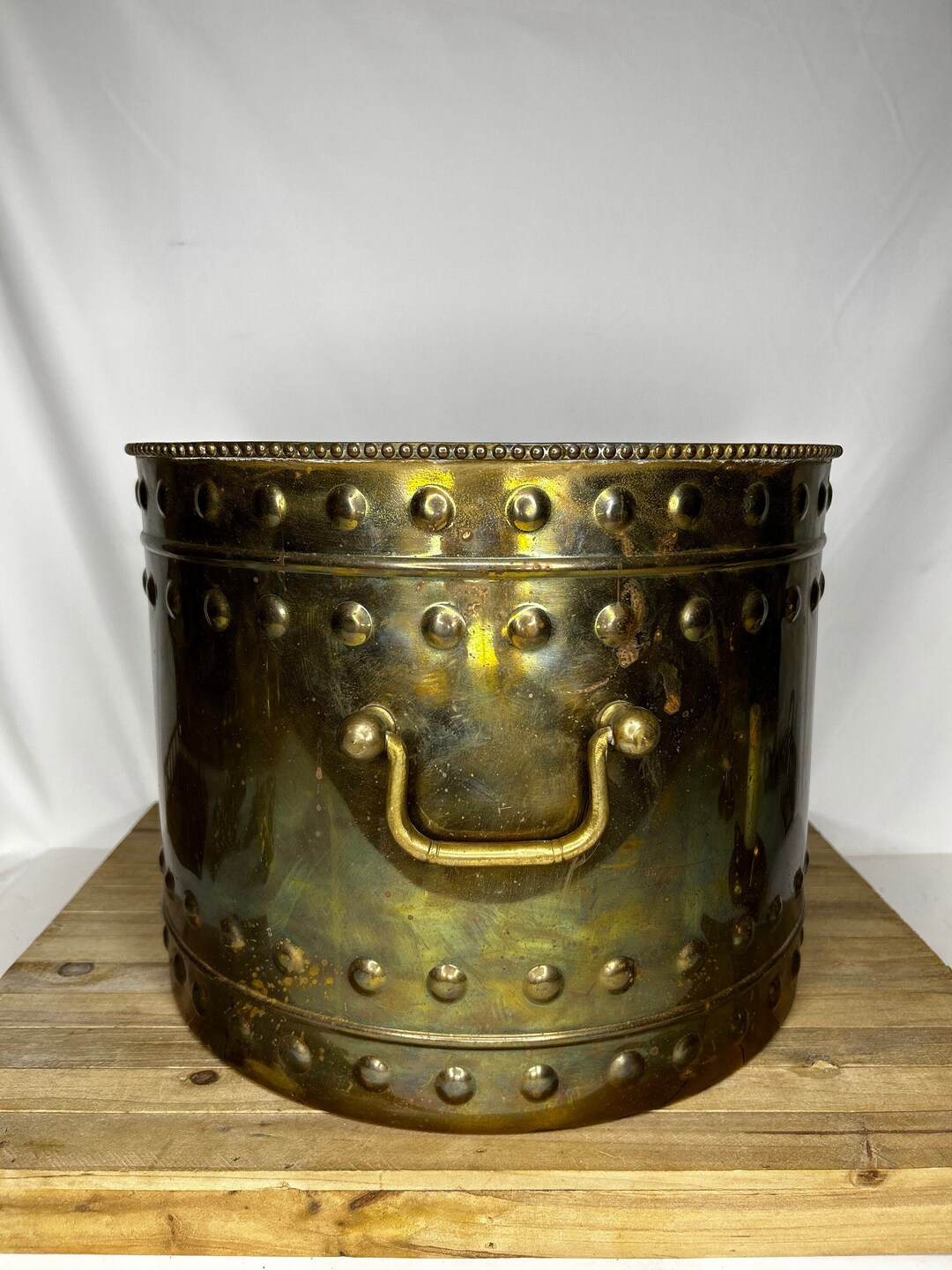 Large Vintage Solid Brass Bucket With Handles Coal Log - Etsy
