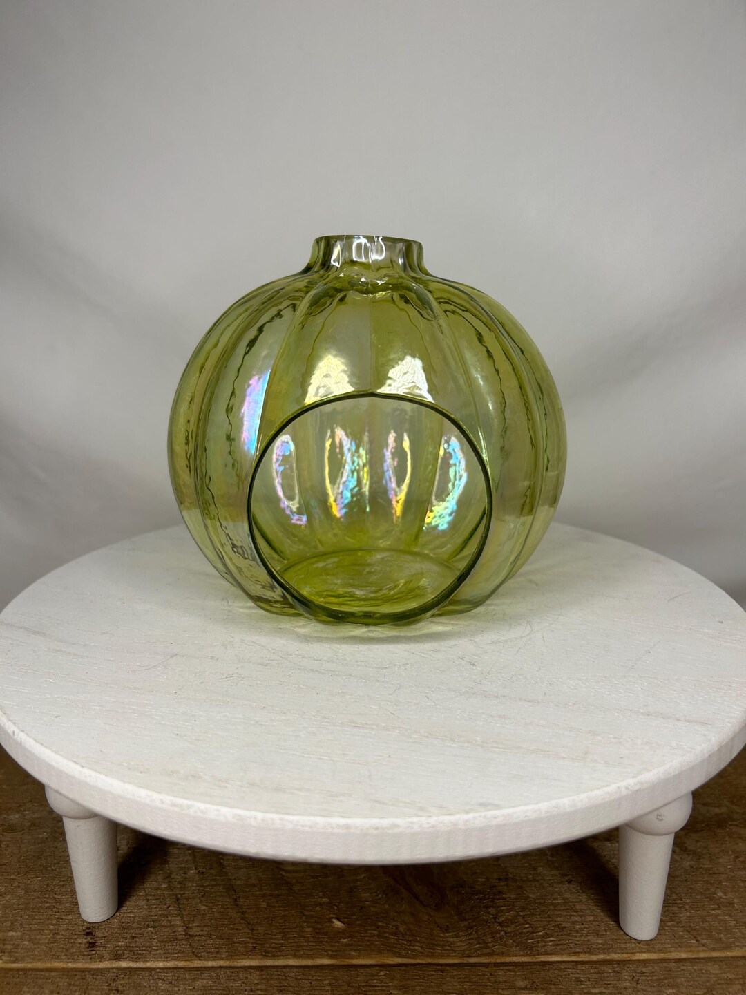 Vintage Translucent Green Glass Pumpkin Candle Holder Vase - Etsy