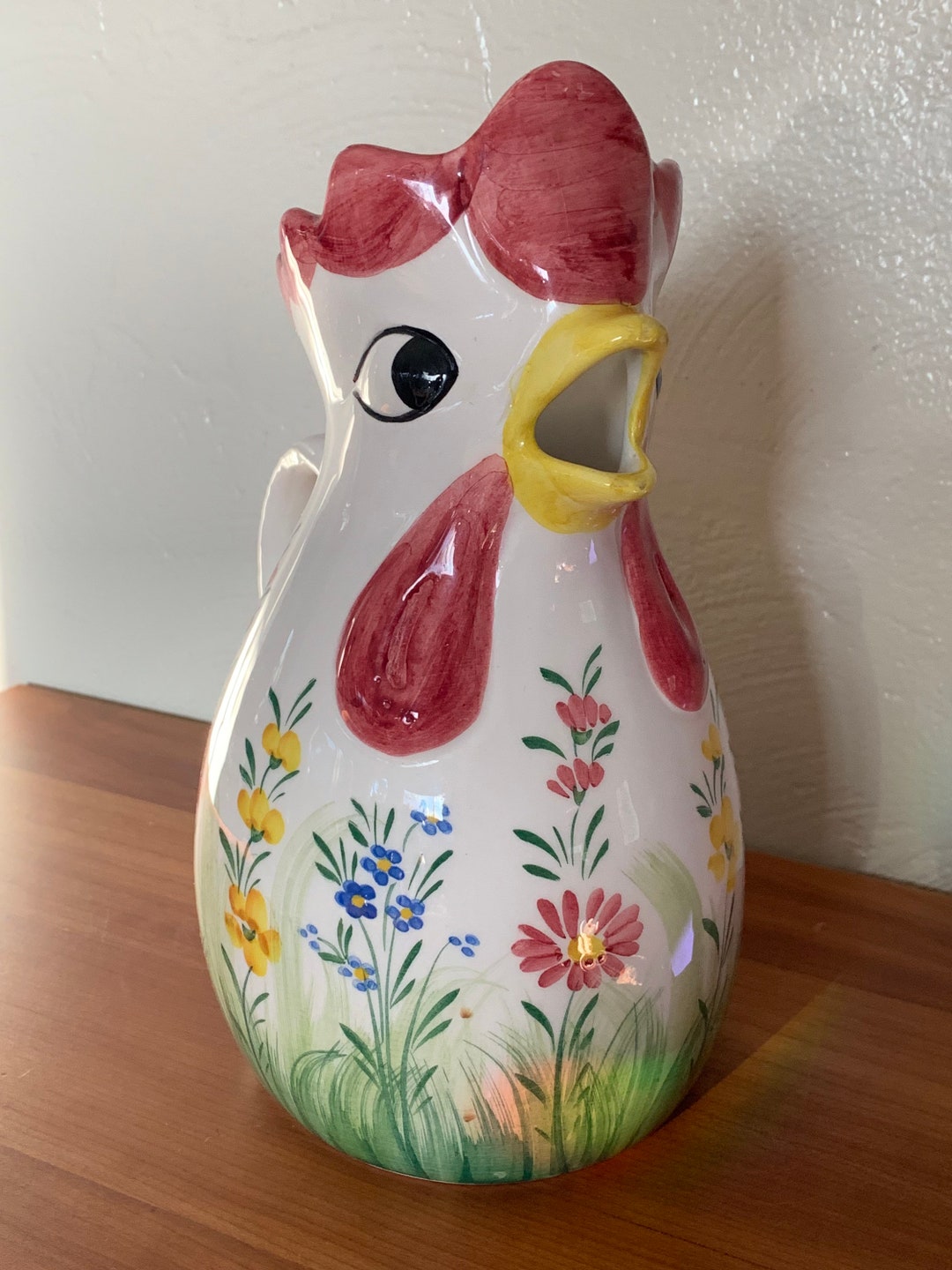 Ceramic Rooster of Fortune Hand Painted Italian Water Pitcher - Etsy