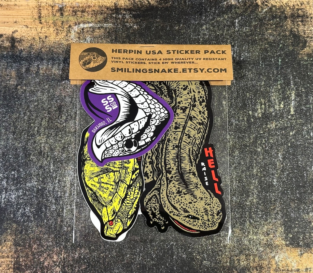 HERPIN' USA 4 STICKER Pack Smiling Snake Shirt Company Hellbender ...