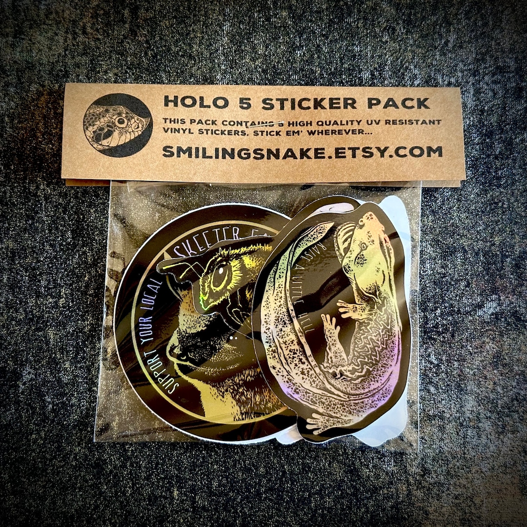 HOLO 5 Sticker Pack Holographic Opossum, Hellbender Salamander, Big ...