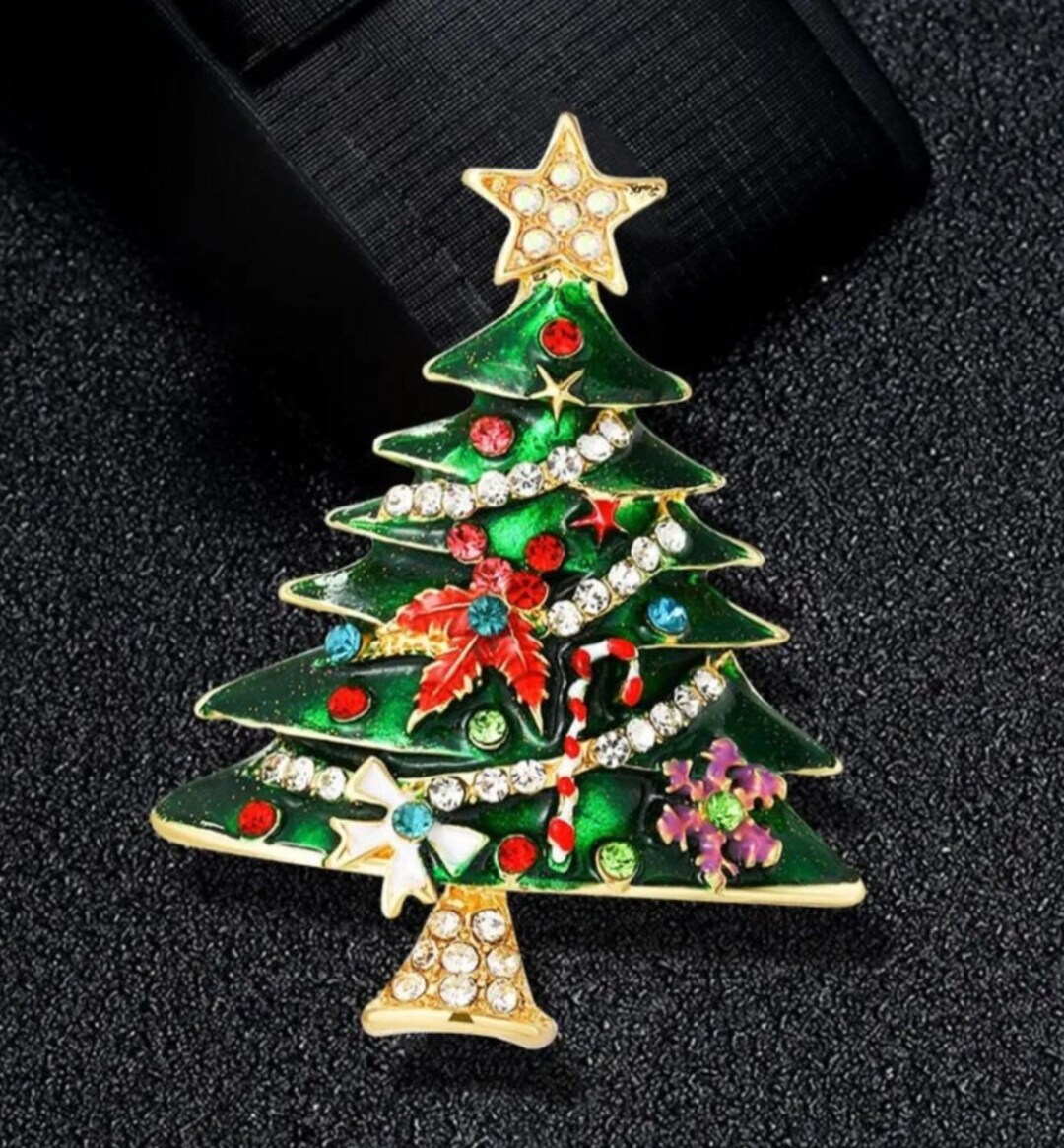 Xmas Tree Enamel Brooch, Christmas Tree, Metal Pin, Fashion Jewelry ...