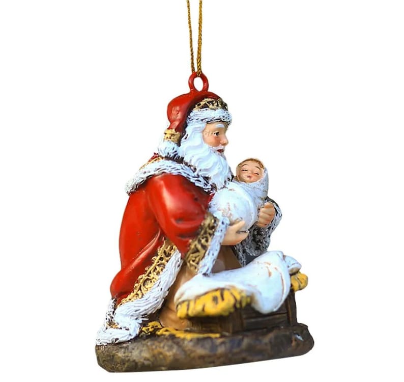 Handcrafted Santa Holding Baby Jesus Ornament Unique Christmas ...
