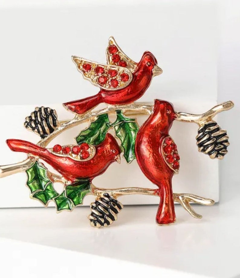 Red Bird Brooch Good Luck Enamel Rhinestone Animal Pin New Year’s ...