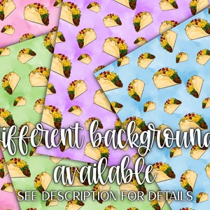 Taco Digital Paper, Food Seamless Pattern, Mexican Food Art, Purple ...