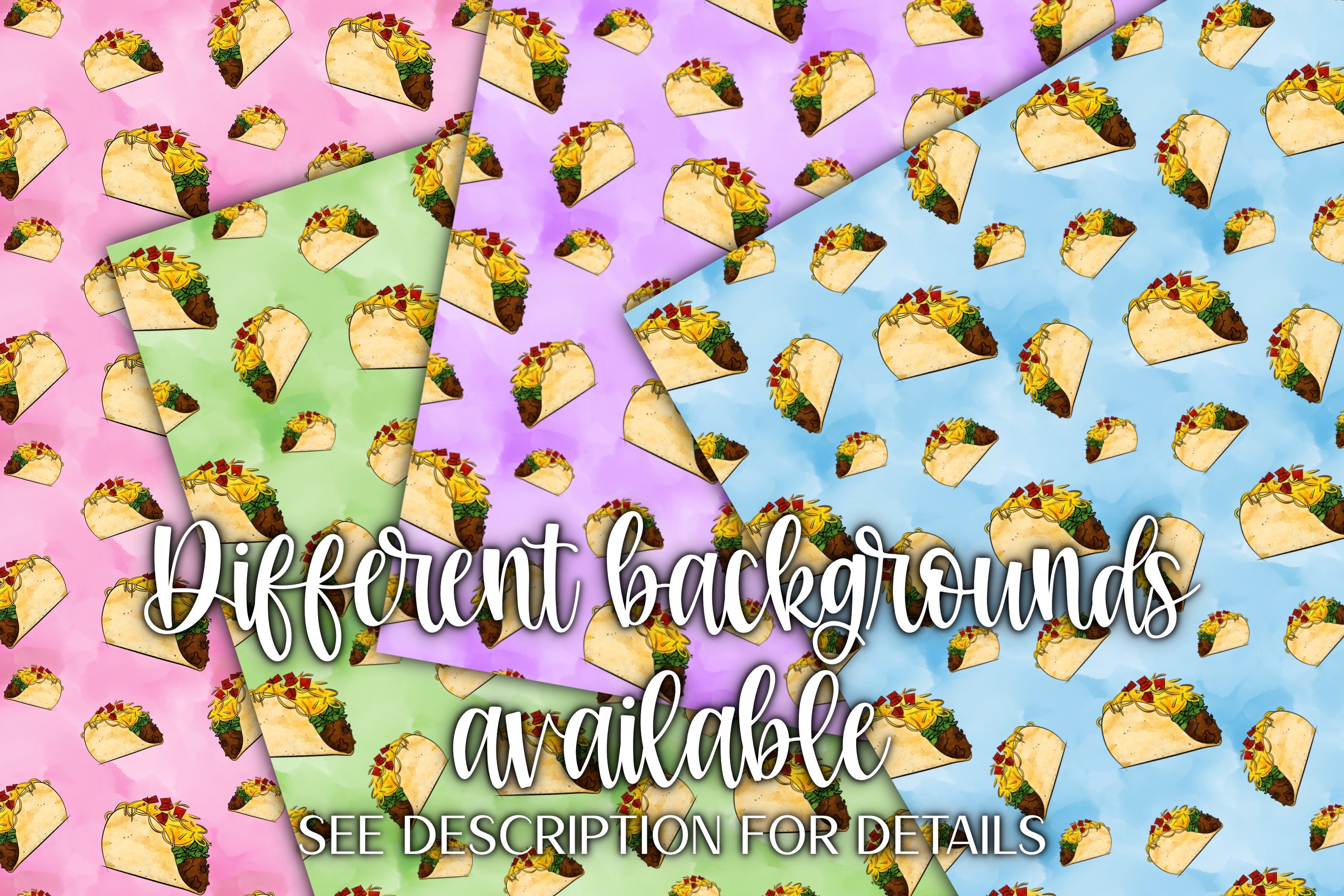 Taco Digital Paper, Food Seamless Pattern, Mexican Food Art, Purple ...