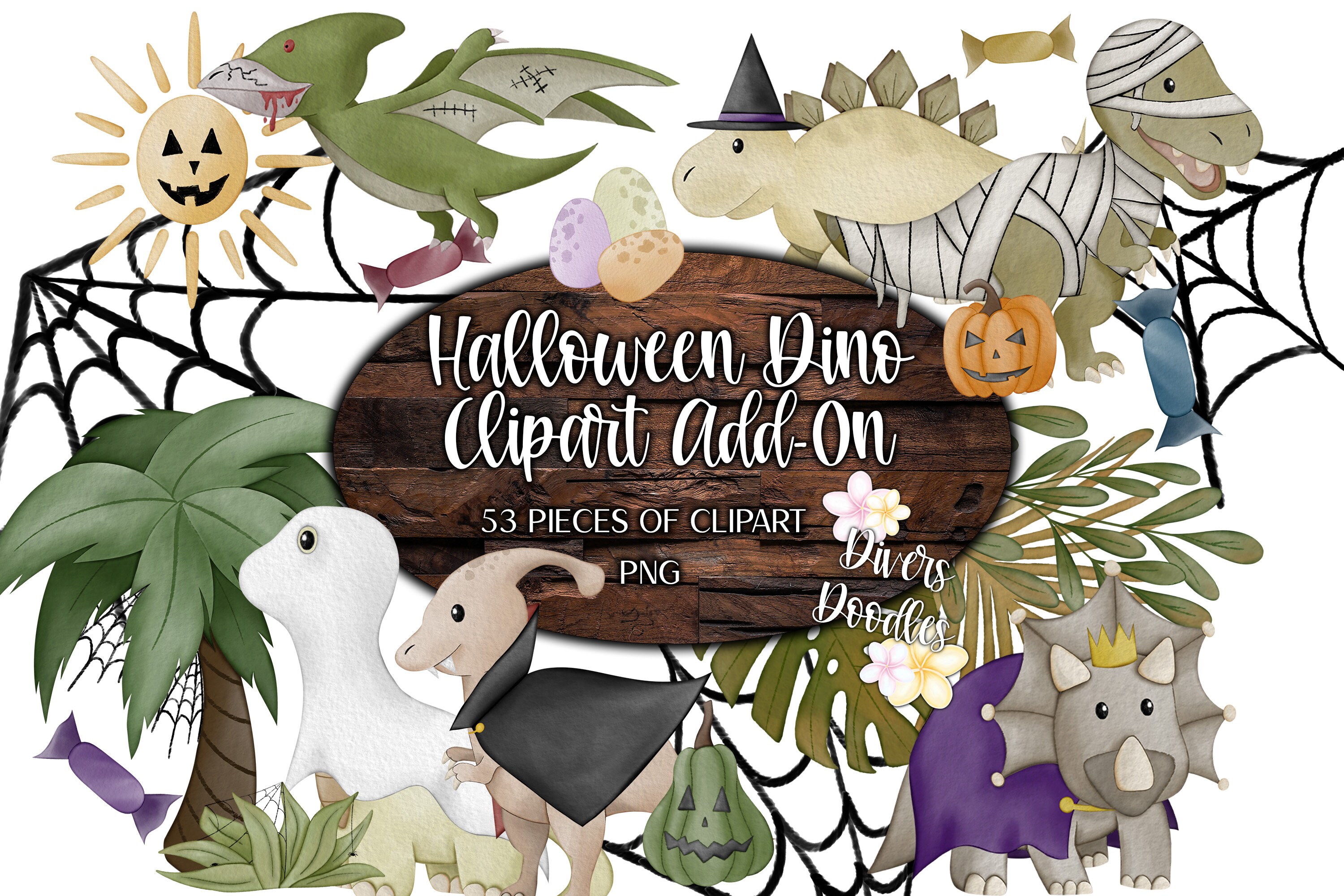 Halloween Clipart High Resolution PNG Watercolor Dinosaur - Etsy