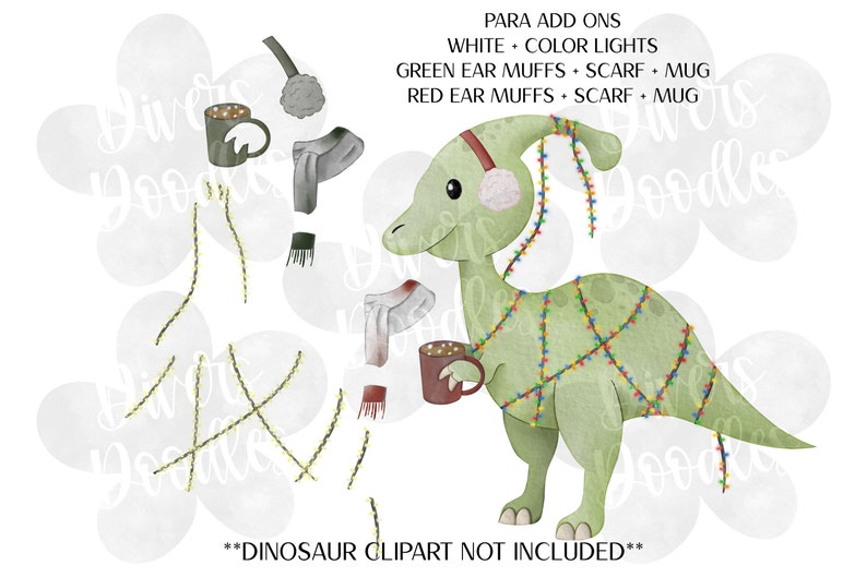Christmas Dinosaur Clipart, Christmas Lights PNG, Dino Clipart, Clipart ...