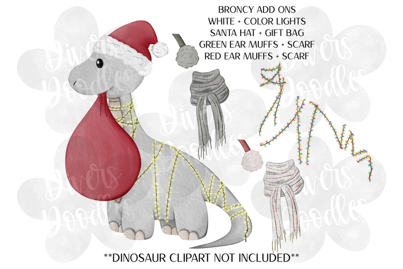 Christmas Dinosaur Clipart, Christmas Lights PNG, Dino Clipart, Clipart ...