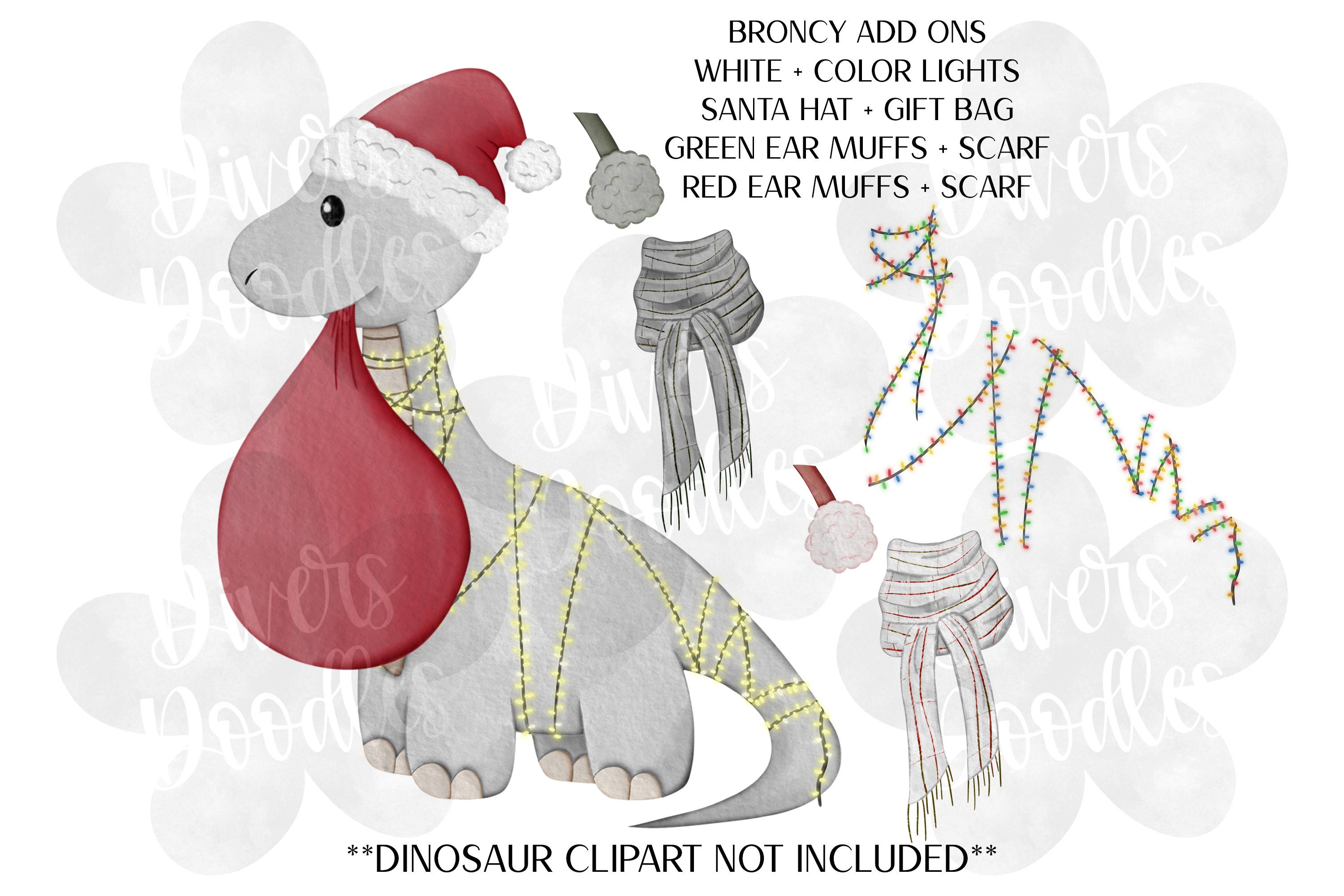 Christmas Dinosaur Clipart, Christmas Lights PNG, Dino Clipart, Clipart ...