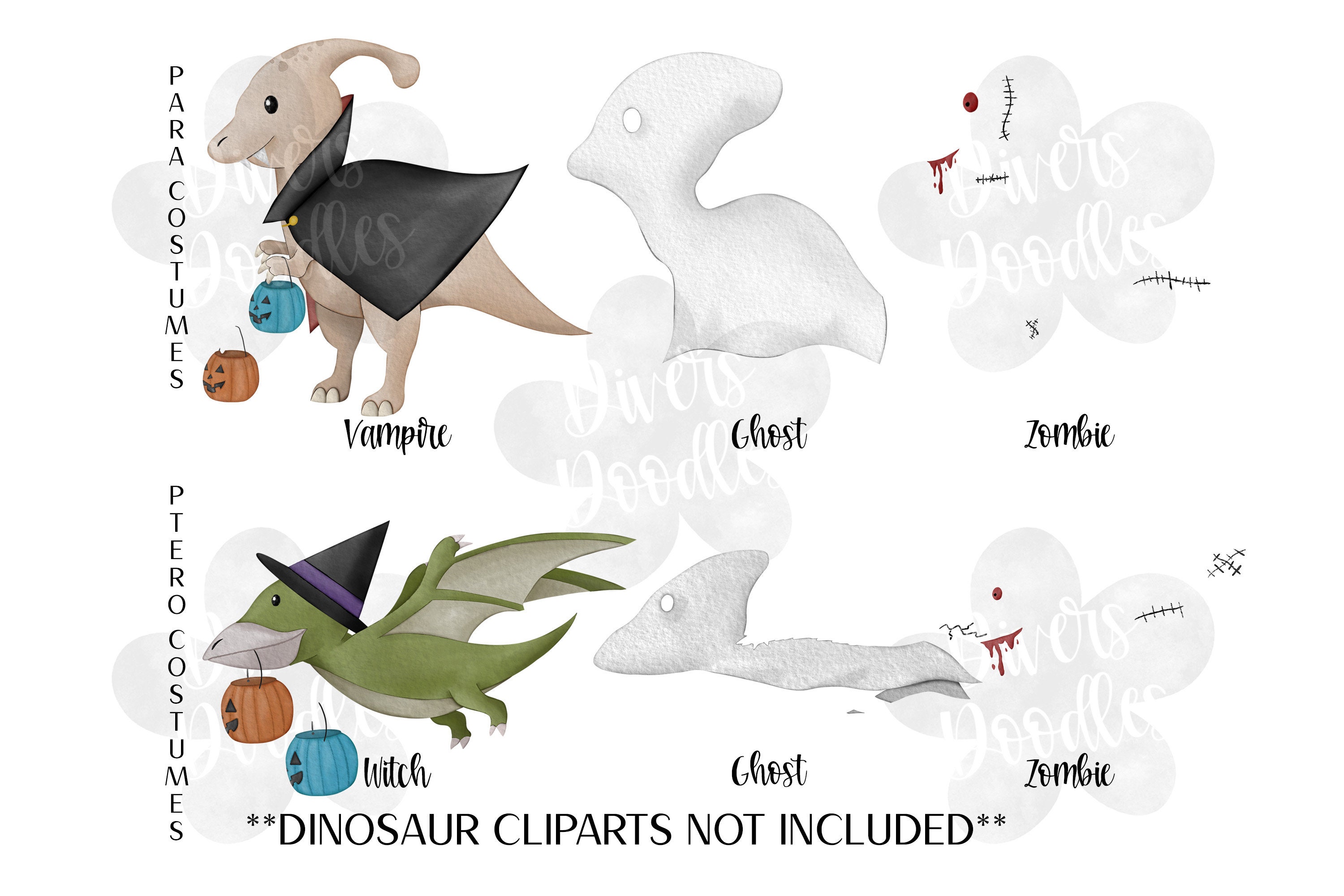 Halloween Clipart High Resolution PNG Watercolor Dinosaur - Etsy