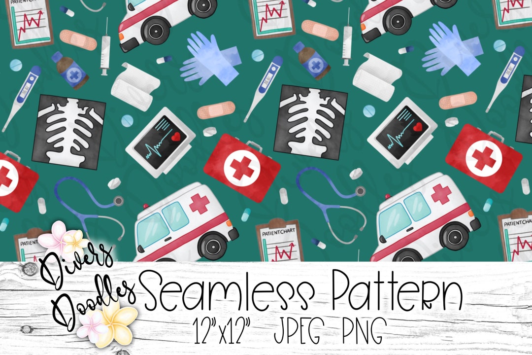 Nurse Digital Paper, Seamless Pattern for Kids, Surface Pattern Design ...