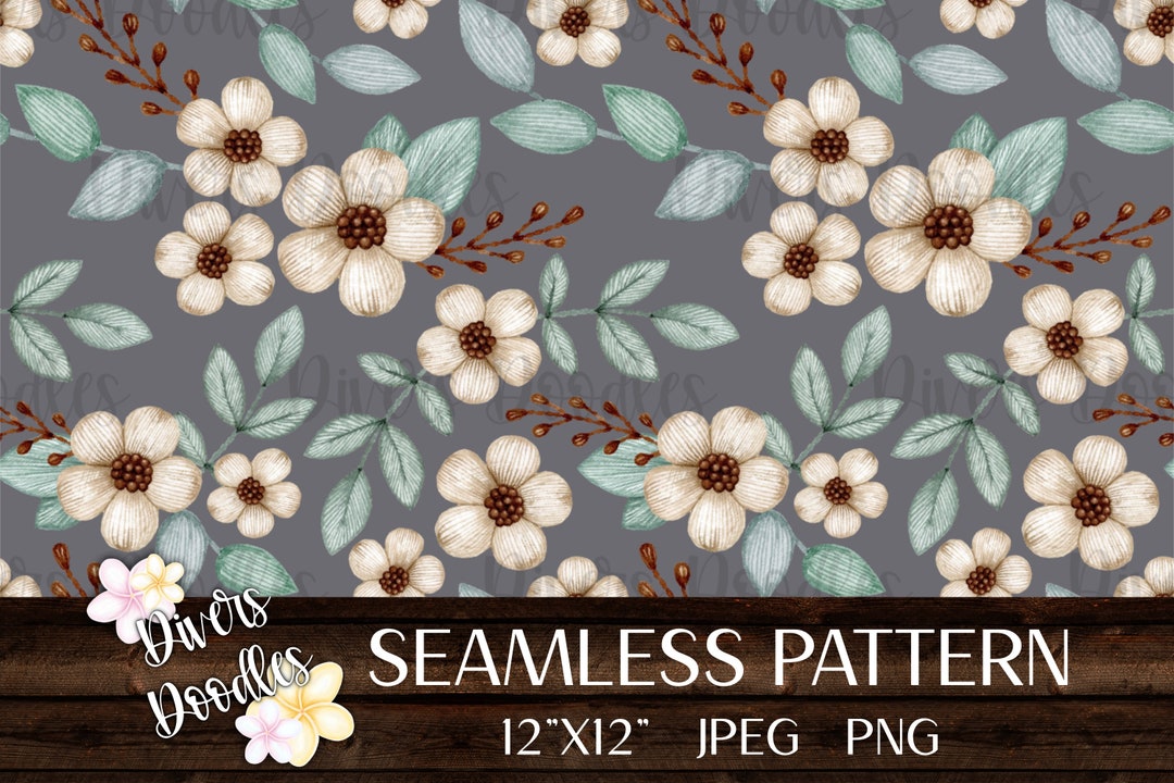 White Flower Digital Paper, Floral Seamless Pattern, Fall Seamless File ...