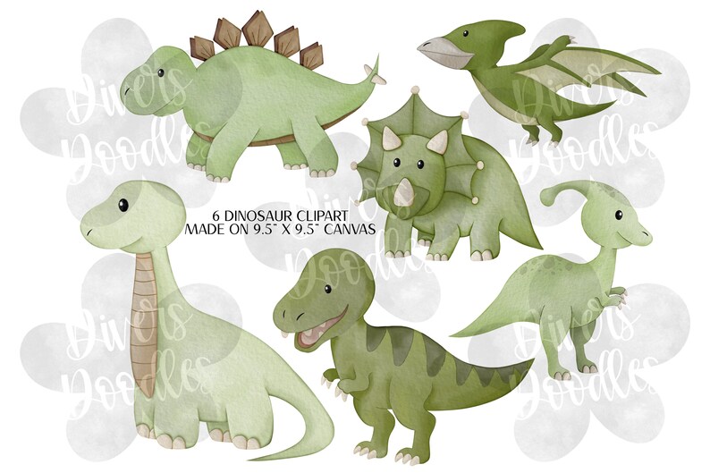 Dinosaur Scene Clipart, Watercolor Dinosaur Clipart, High Resolution ...