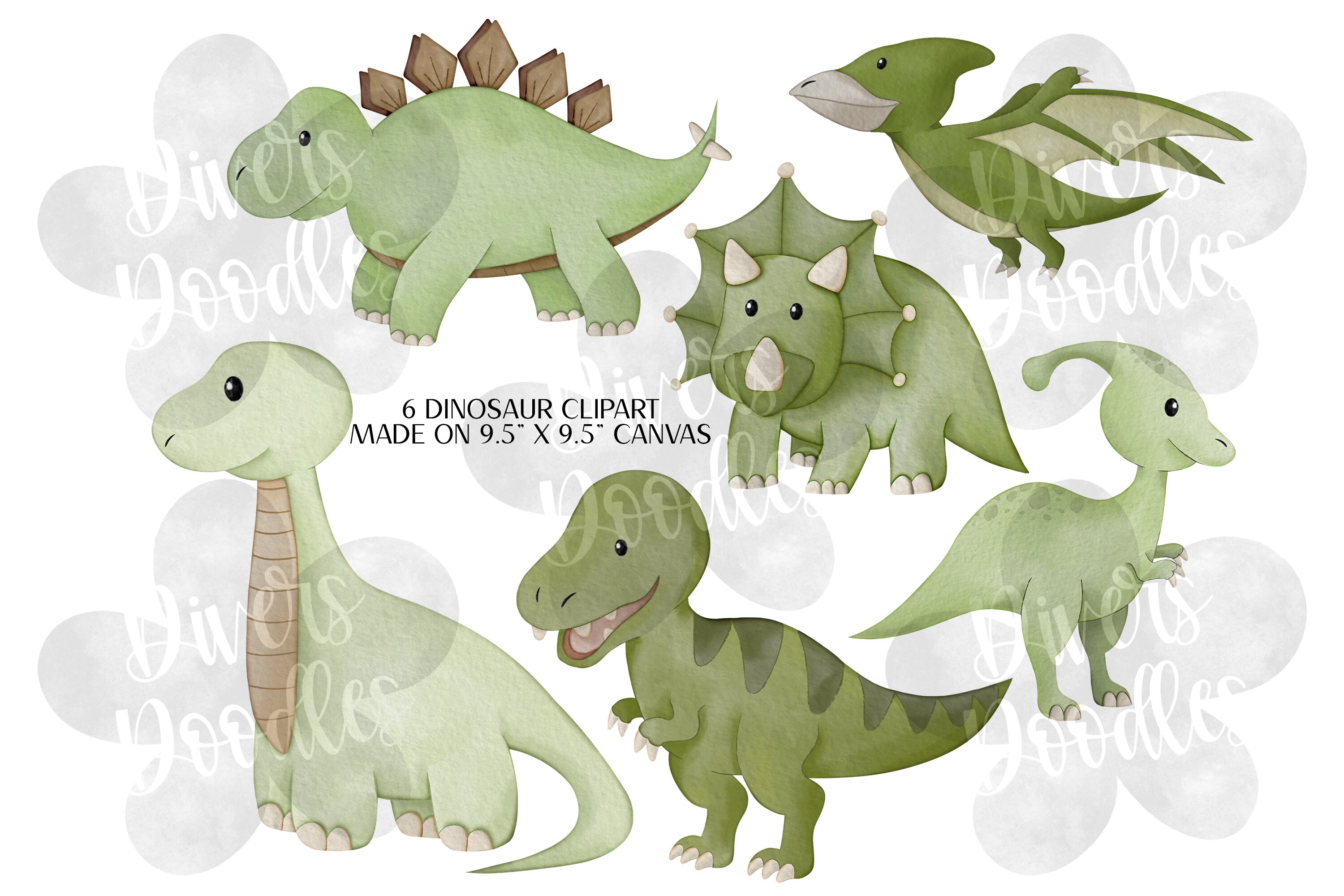Dinosaur Scene Clipart, Watercolor Dinosaur Clipart, High Resolution ...