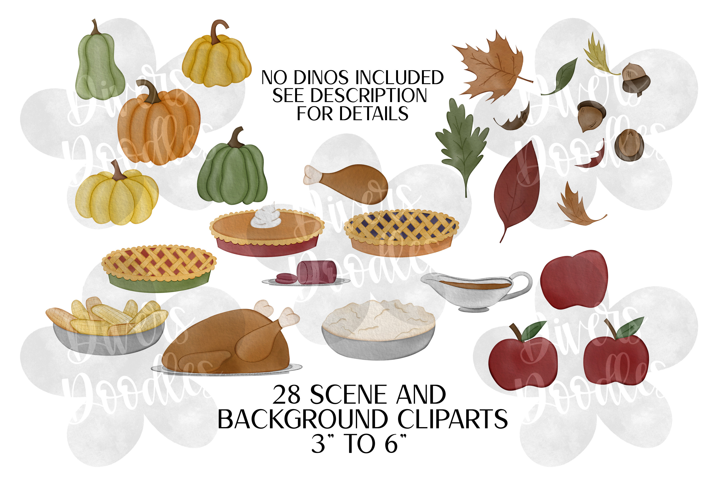 Thanksgiving Dinosaur Clipart PNG, Watercolor Digital Art, Autumn ...