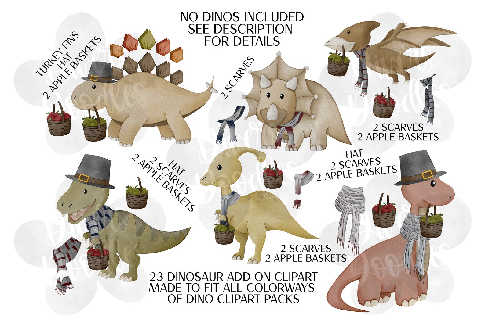 Thanksgiving Dinosaur Clipart PNG, Watercolor Digital Art, Autumn ...