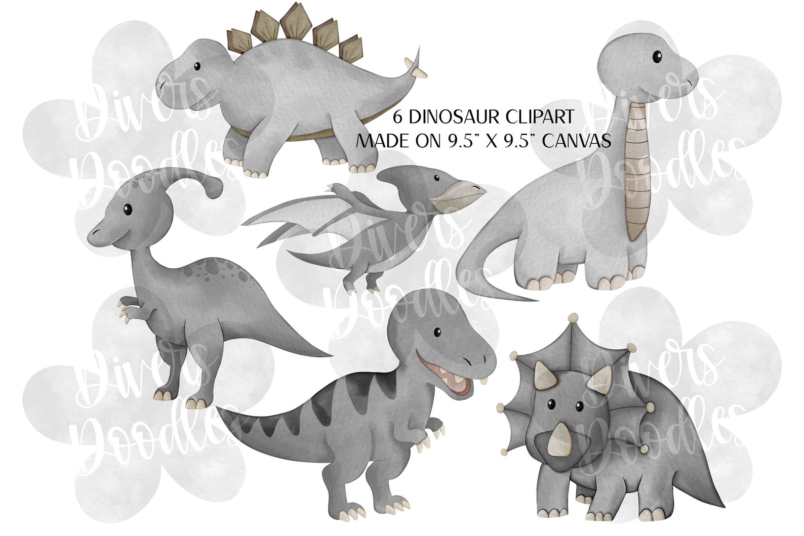 Baby Dinosaur Clipart PNG, Nursery Dinosaur Clipart, Watercolor ...