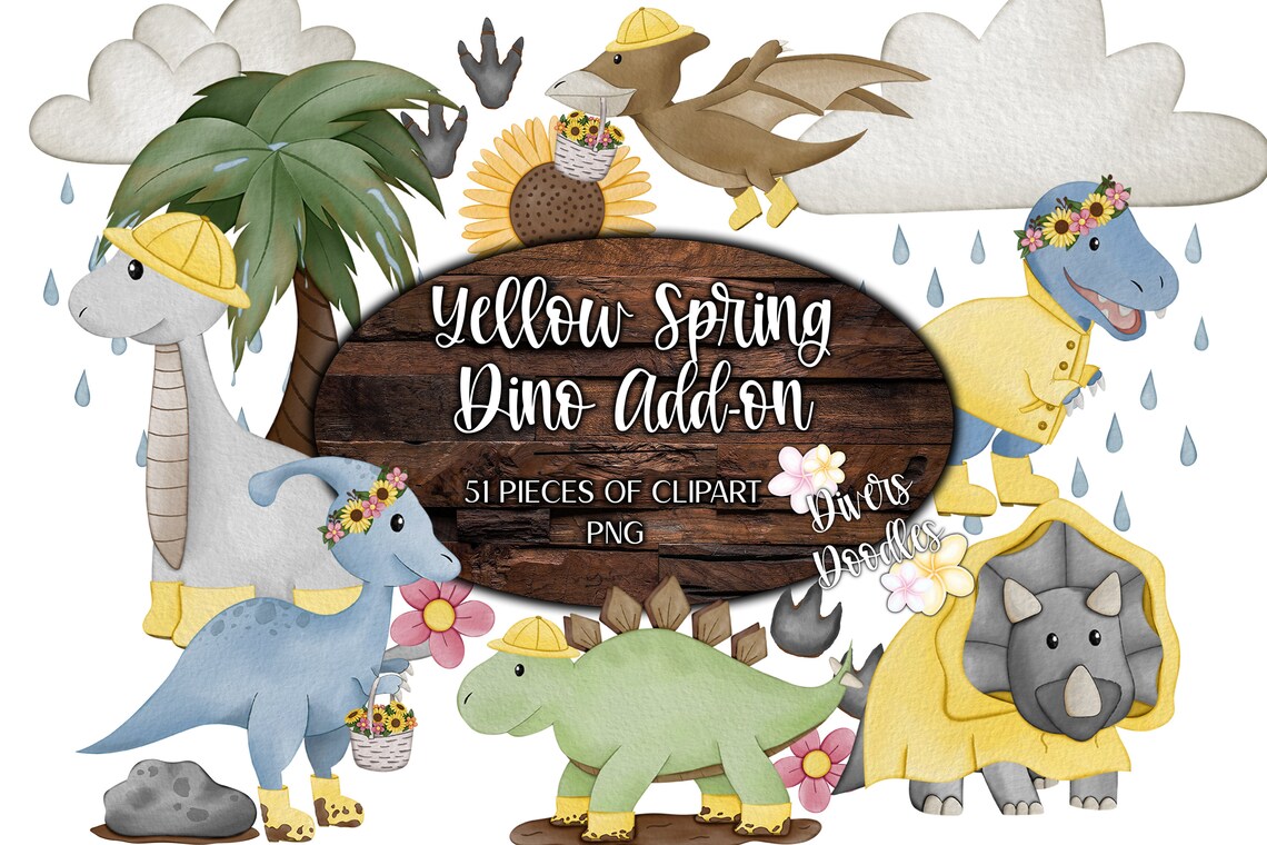 Watercolor Dinosaur Clipart for Card Making, Spring Clipart Set for ...