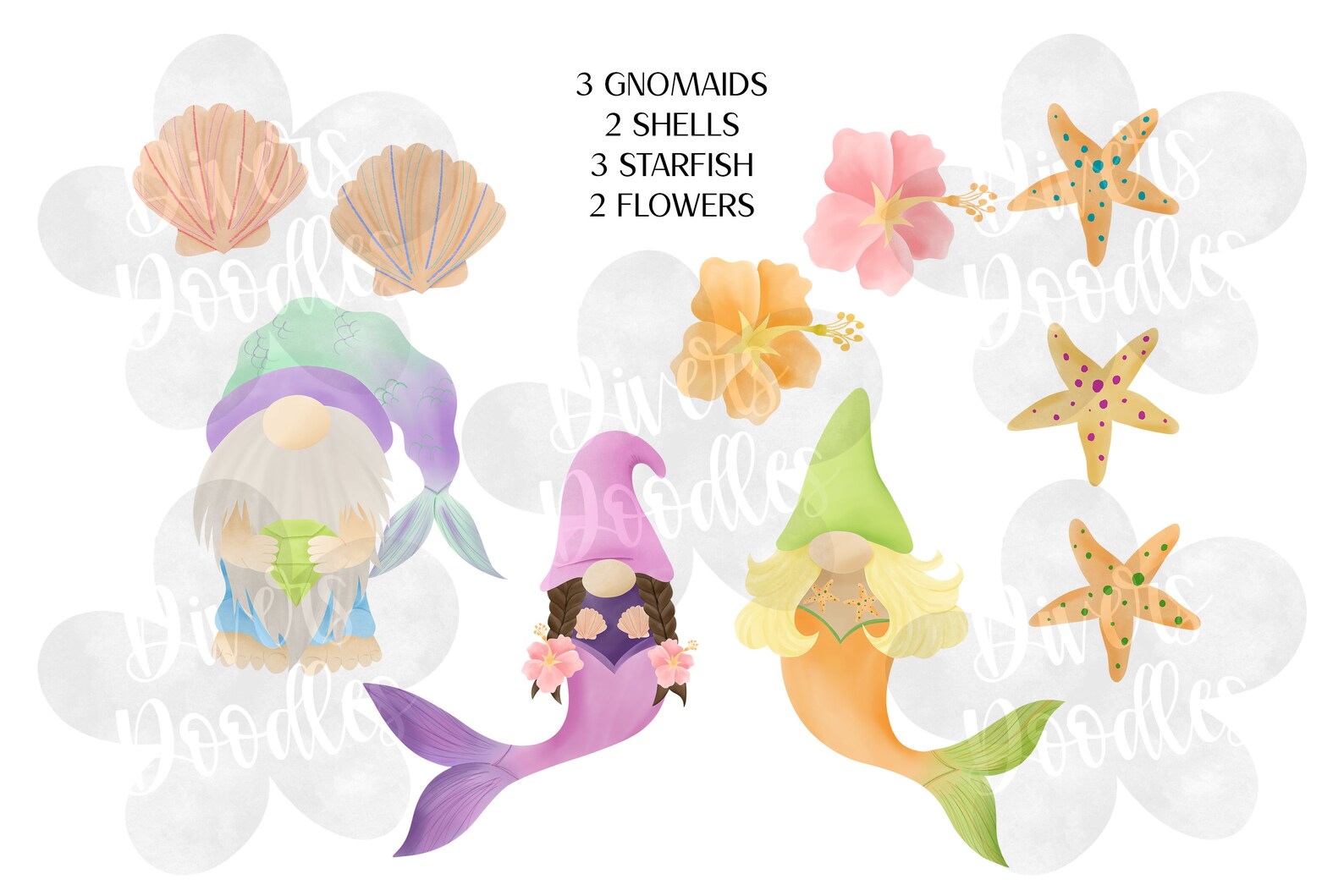 Gnome Clipart for Commercial Use, Hand Drawn Clip Art, Mermaid PNG for ...