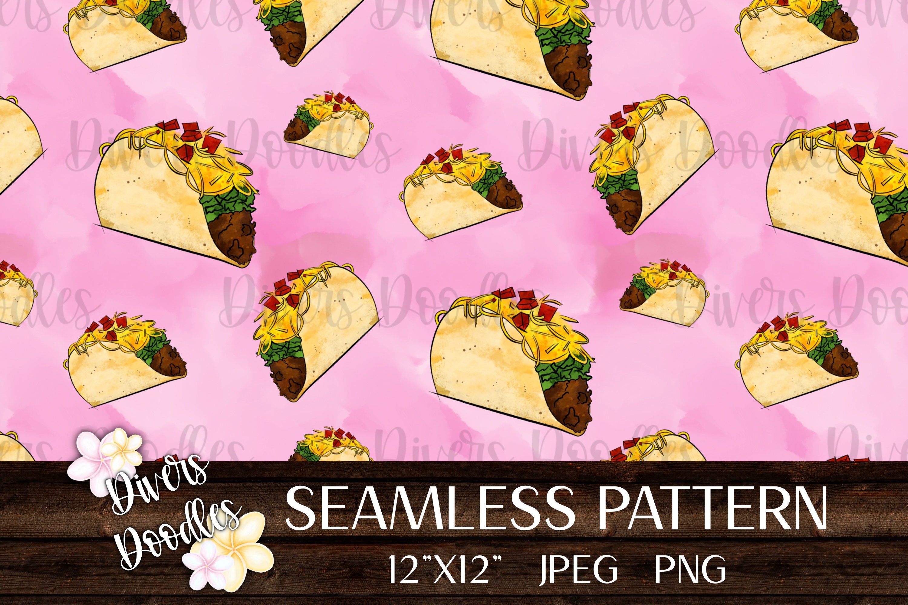 Taco Digital Paper, Food Seamless Pattern, Mexican Food Art, Pink ...
