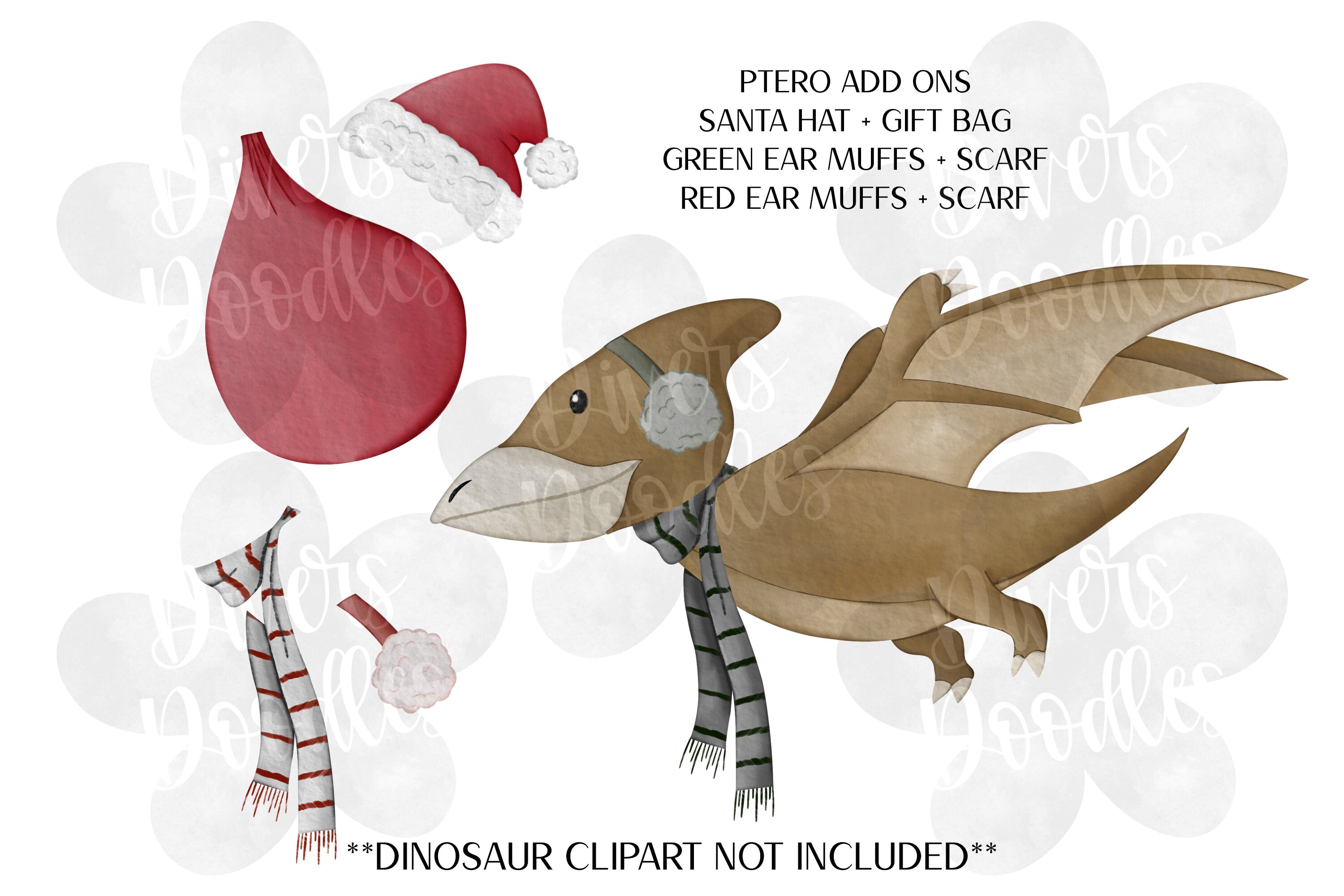 Christmas Dinosaur Clipart, Christmas Lights PNG, Dino Clipart, Clipart ...