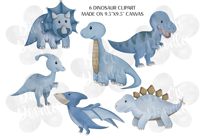 Baby Dinosaur Clipart PNG, Blue Dinosaur Scene Clipart, Watercolor ...