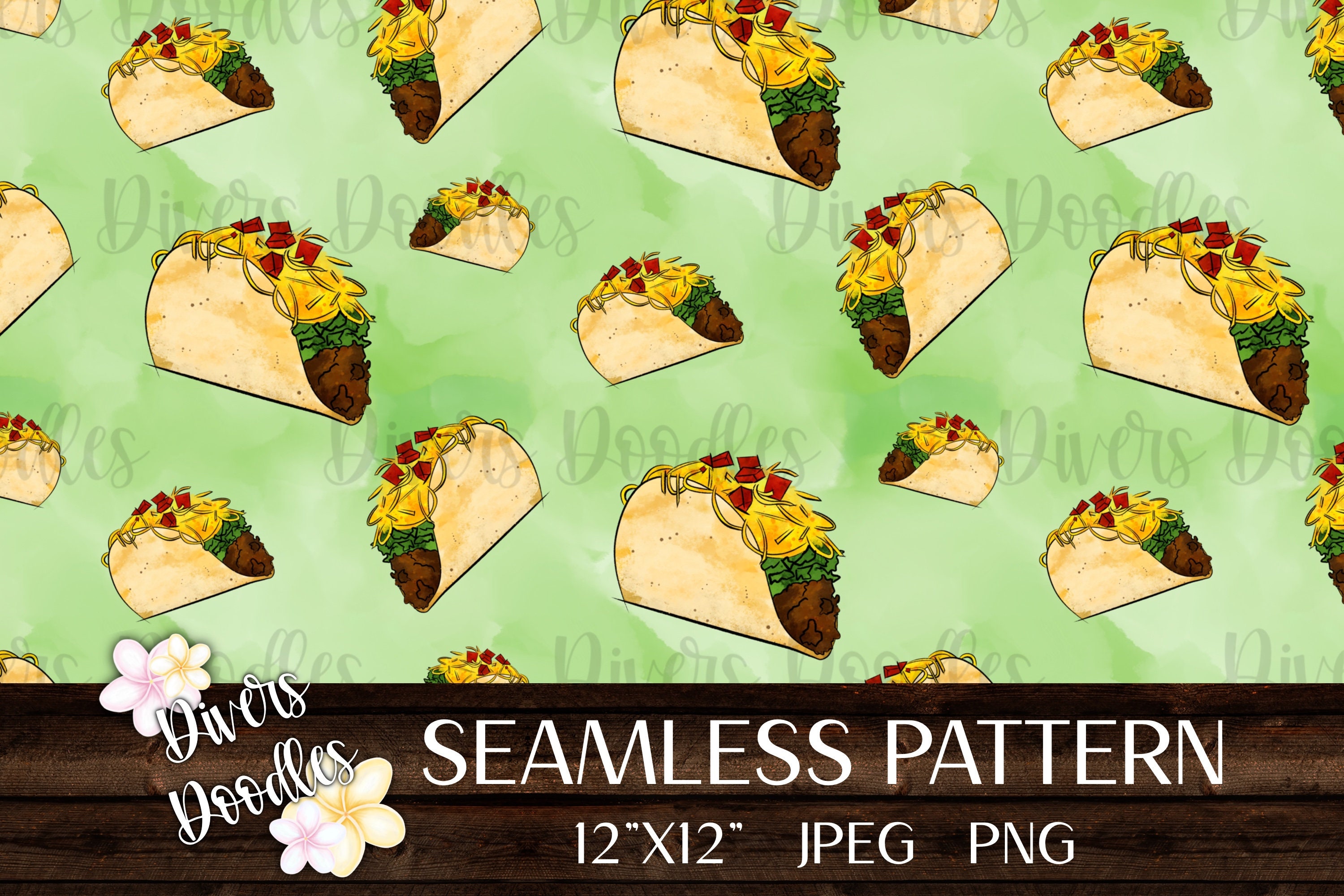 Taco Seamless File, Green Digital Paper, Food Seamless Pattern, Mexican ...