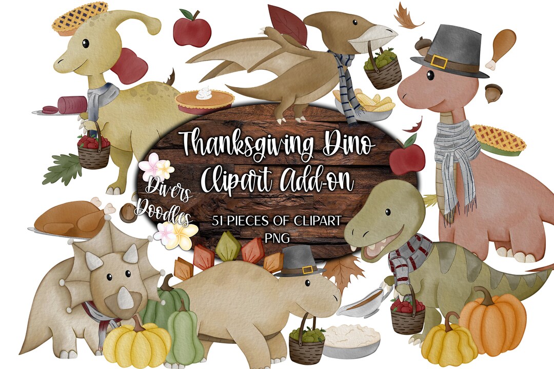 Thanksgiving Dinosaur Clipart PNG, Watercolor Digital Art, Autumn ...
