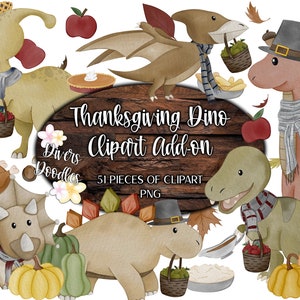 Thanksgiving Dinosaur Clipart PNG, Watercolor Digital Art, Autumn ...