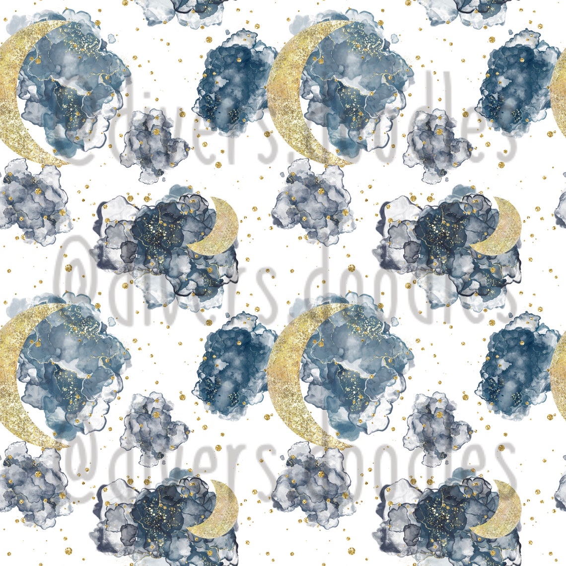 Glitter Moon and Stars Seamless Pattern, Alcohol Ink Digital Paper and ...