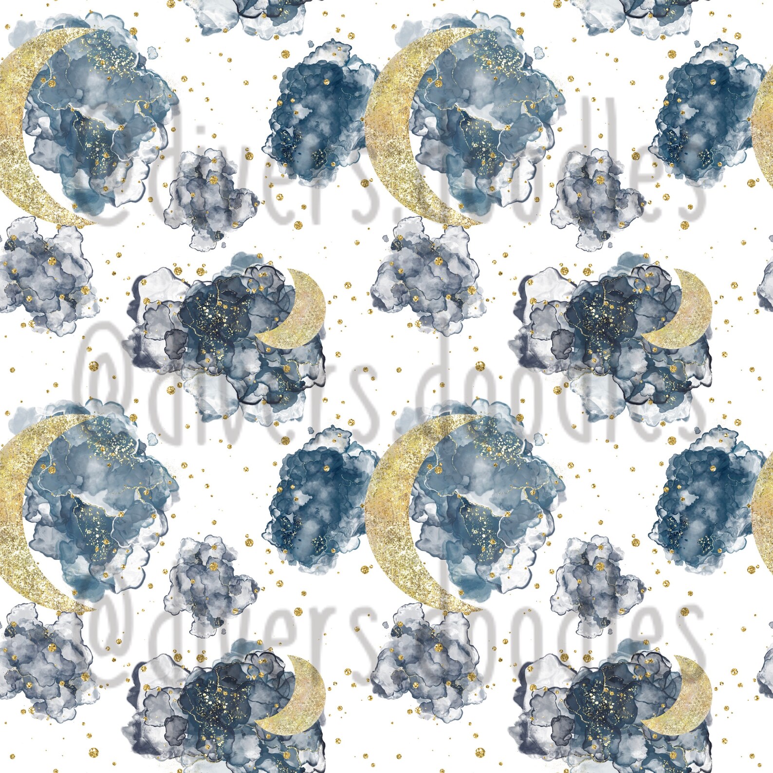 Glitter Moon and Stars Seamless Pattern, Alcohol Ink Digital Paper and ...