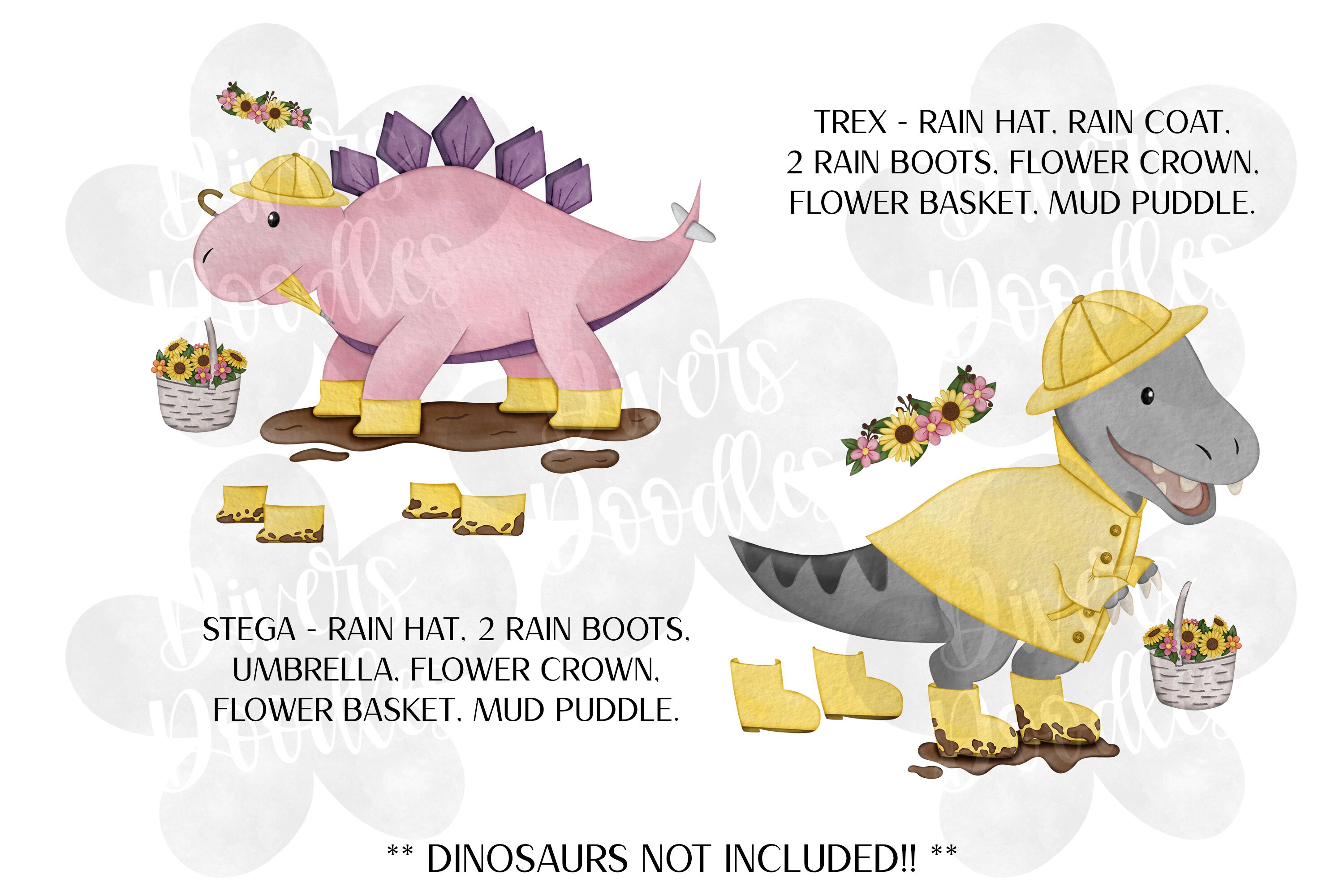 Watercolor Dinosaur Clipart for Card Making, Spring Clipart Set for ...