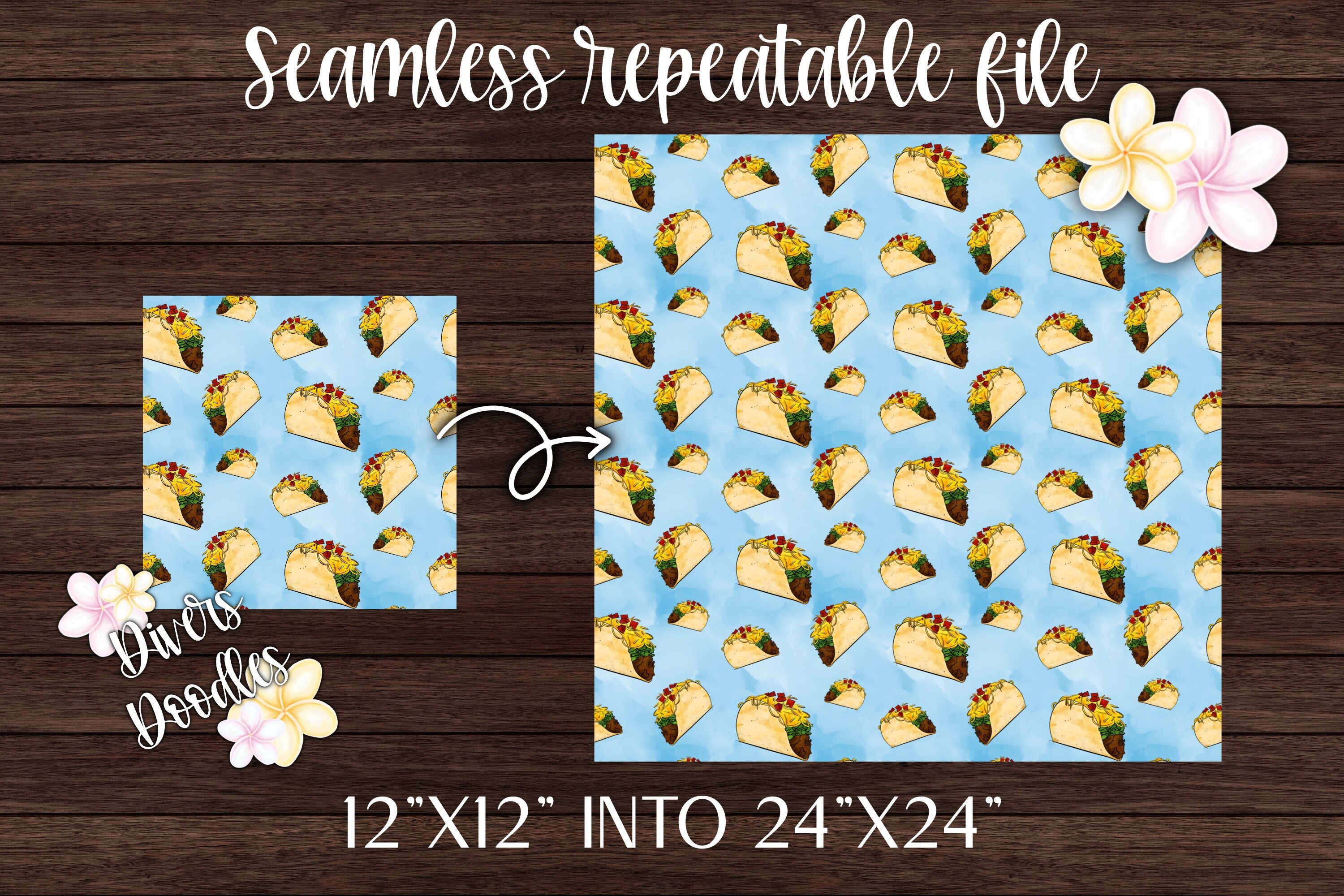 Taco Seamless File, Blue Digital Paper, Food Seamless Pattern, Mexican ...
