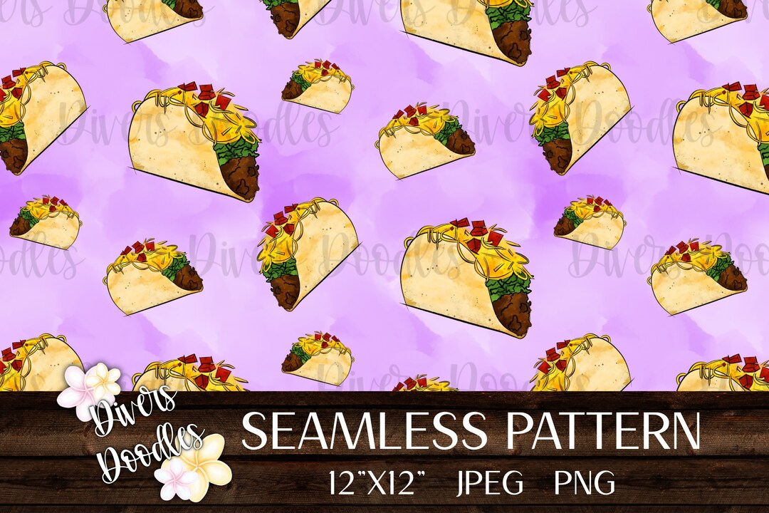 Taco Digital Paper, Food Seamless Pattern, Mexican Food Art, Purple ...