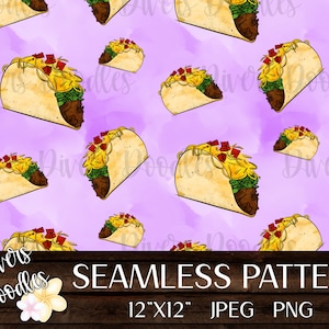 Taco Digital Paper, Food Seamless Pattern, Mexican Food Art, Purple ...