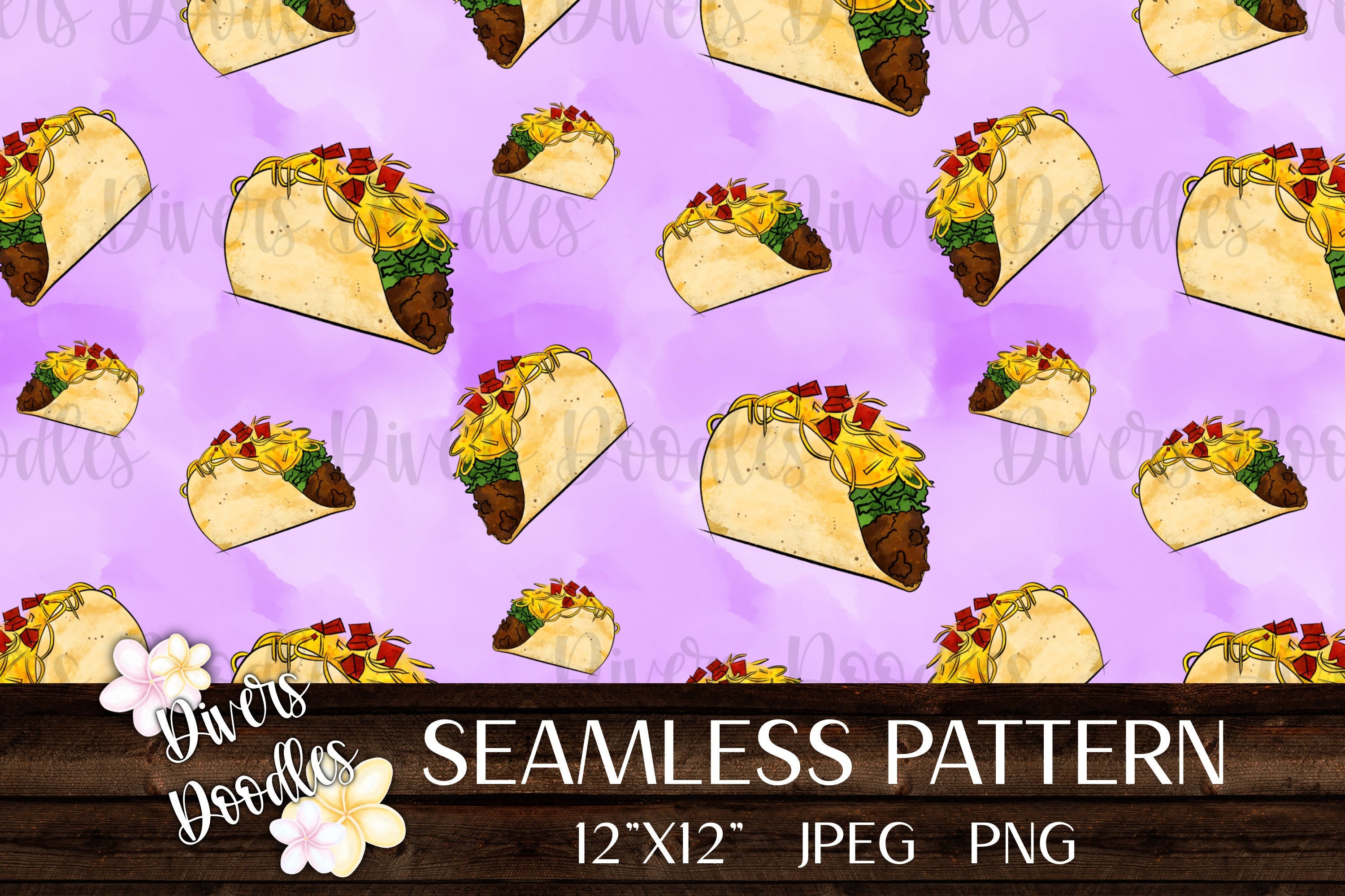 Taco Digital Paper, Food Seamless Pattern, Mexican Food Art, Purple ...