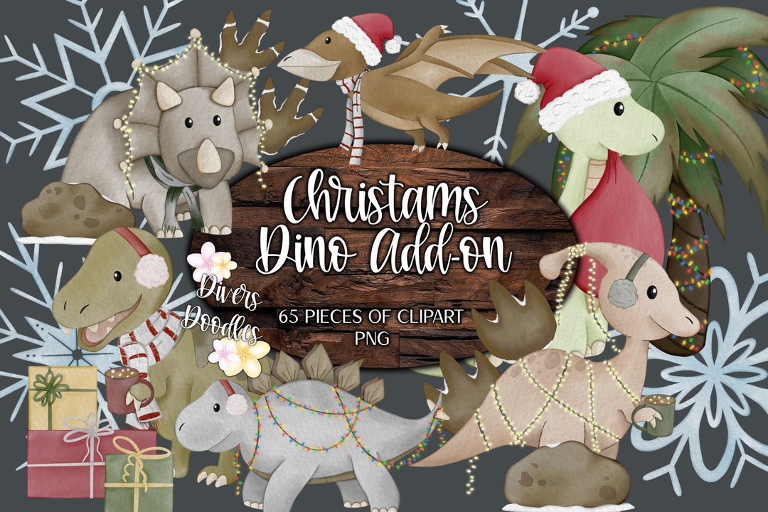 Christmas Dinosaur Clipart, Christmas Lights PNG, Dino Clipart, Clipart ...