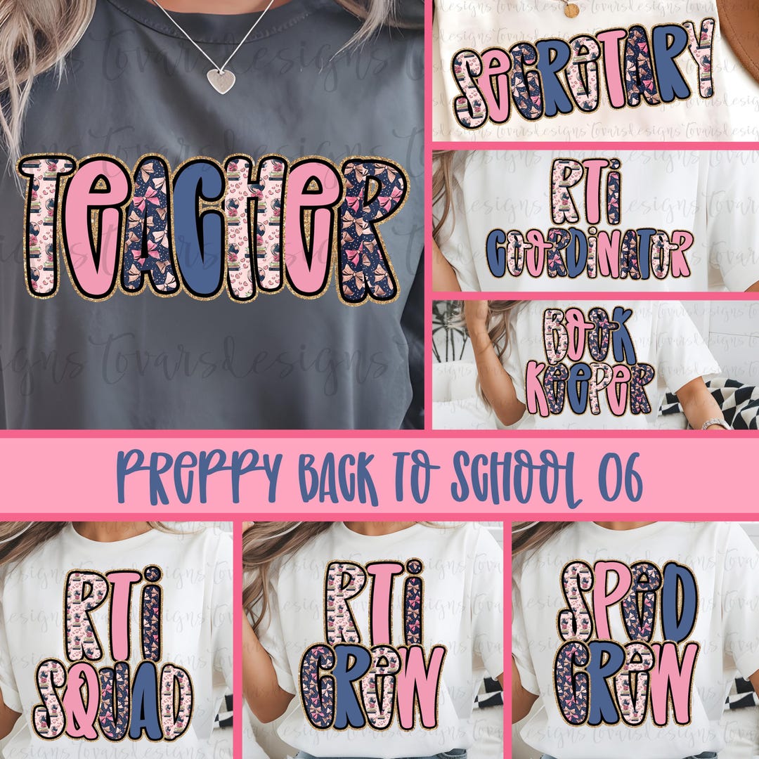 Back to School Png Bundle, Preppy Pink Blue Teacher Bundle, Bookkeeper ...