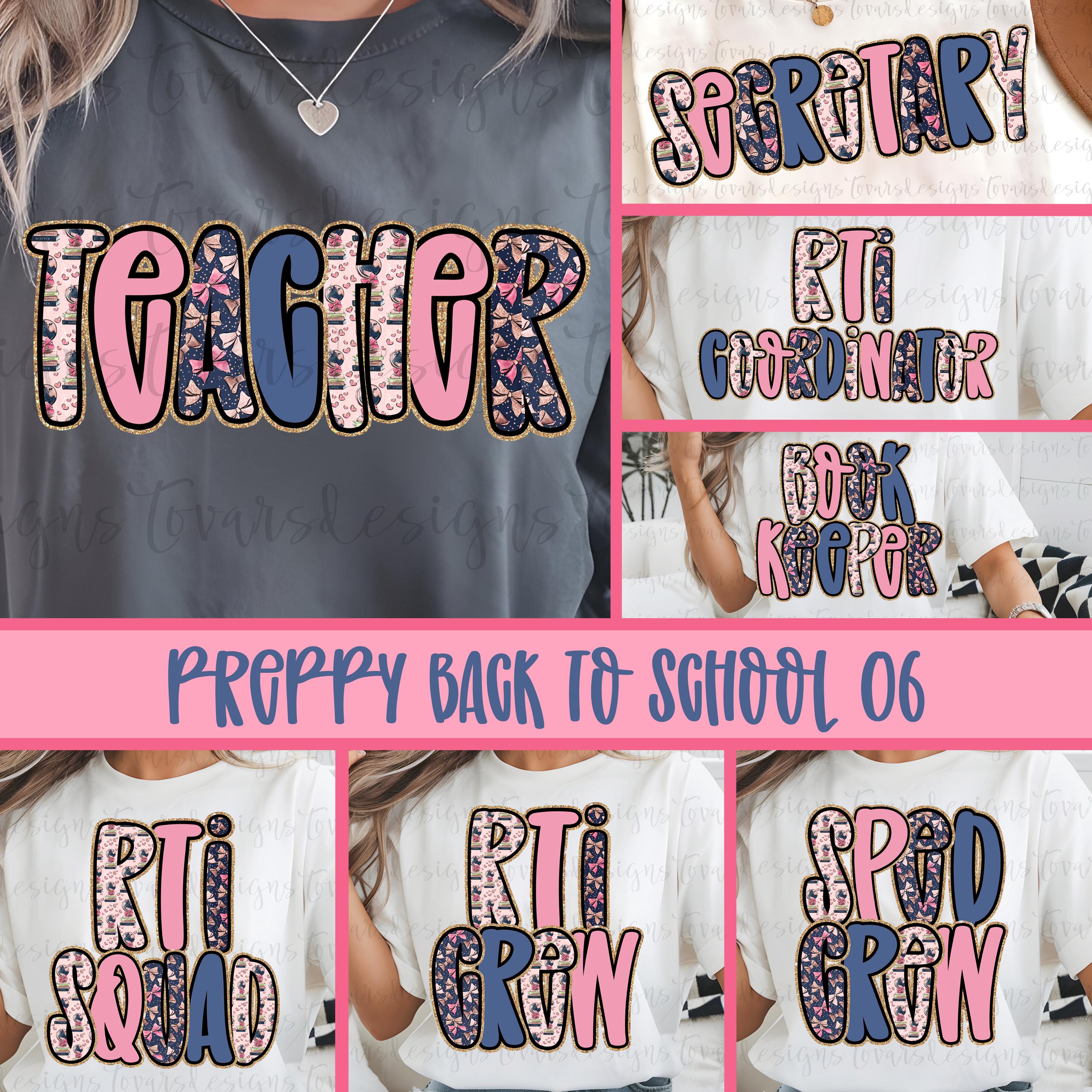 Back to School Png Bundle, Preppy Pink Blue Teacher Bundle, Bookkeeper ...