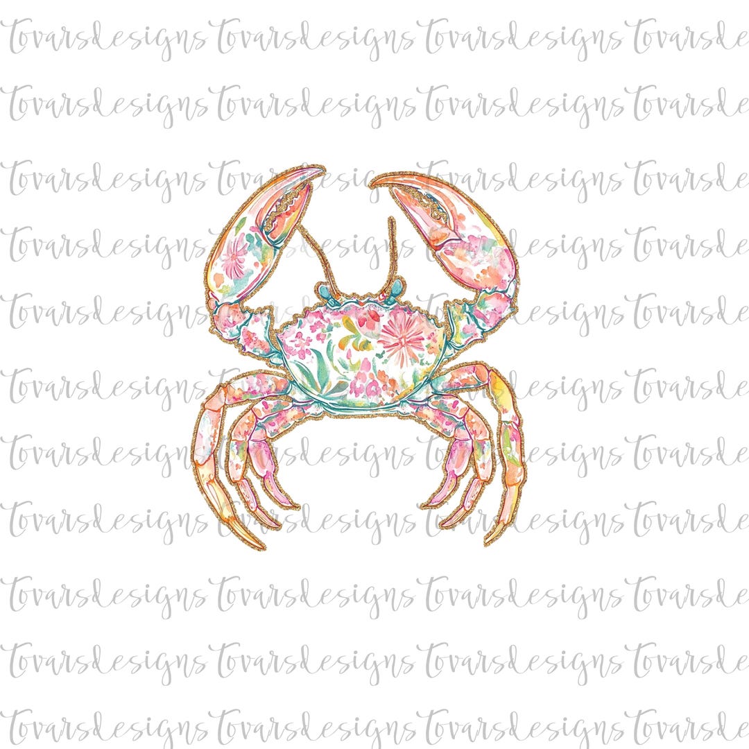 Preppy Floral Crab PNG: Sublimation Design (digital Download) - Etsy