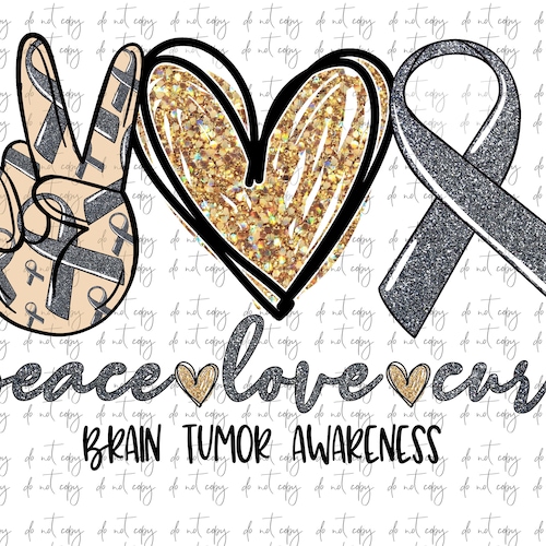 Peace Love Cure Grey Brain Cancer Awareness Ribbon PNG DIGITAL - Etsy