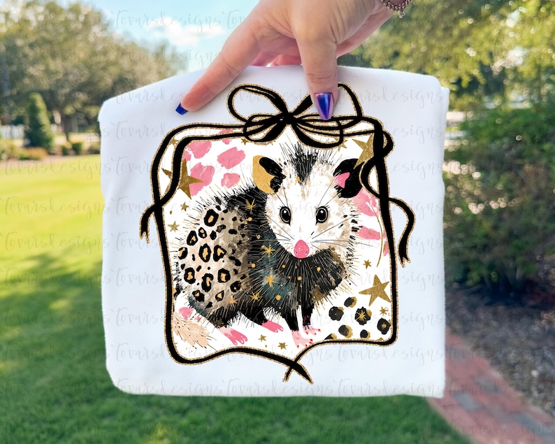 Whimsical Opossum PNG, Leopard Print Possum Clipart, Gold Star Animal ...