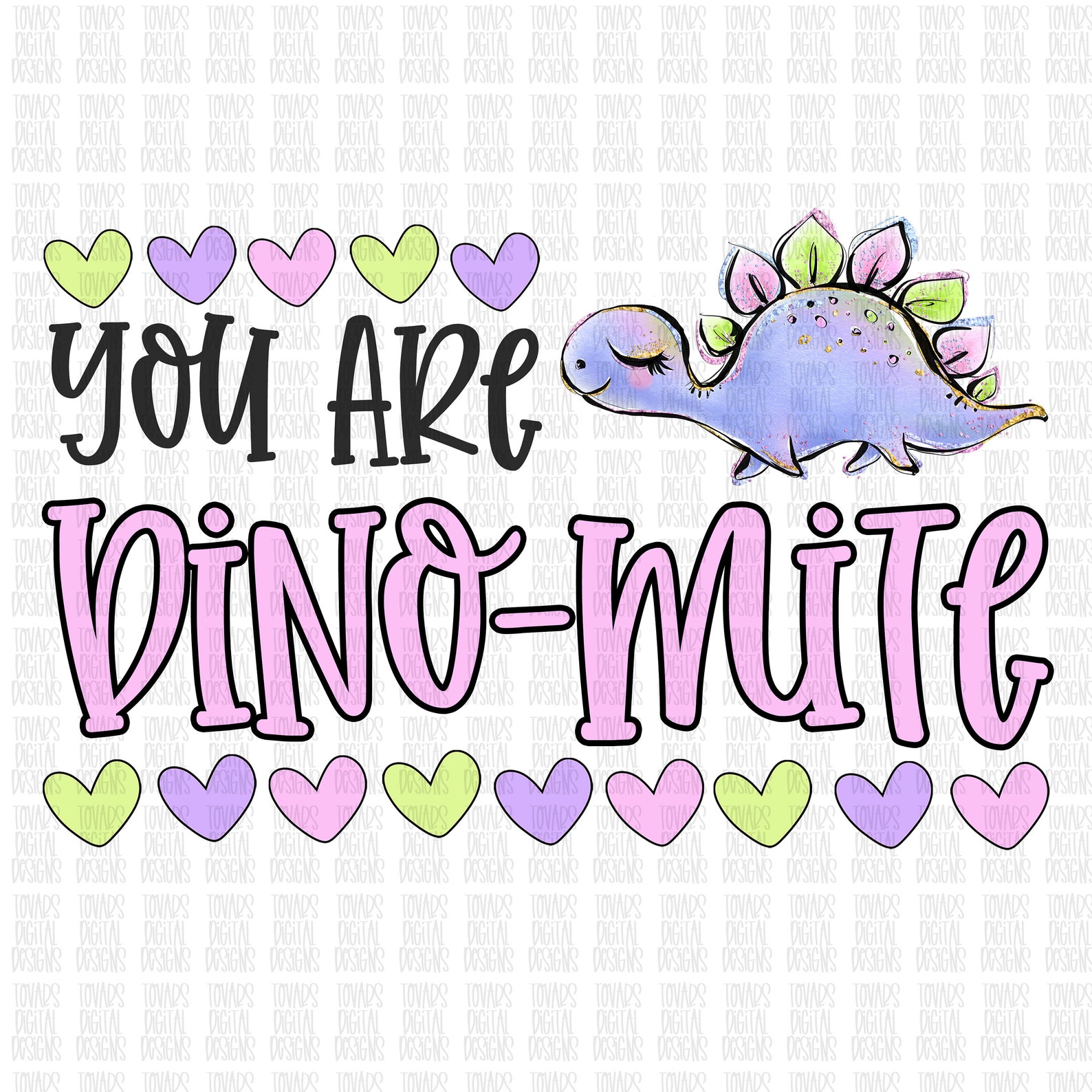 You Are Dino-mite Dinosaur Valentines Day Pink Purple Dinosaurs ...