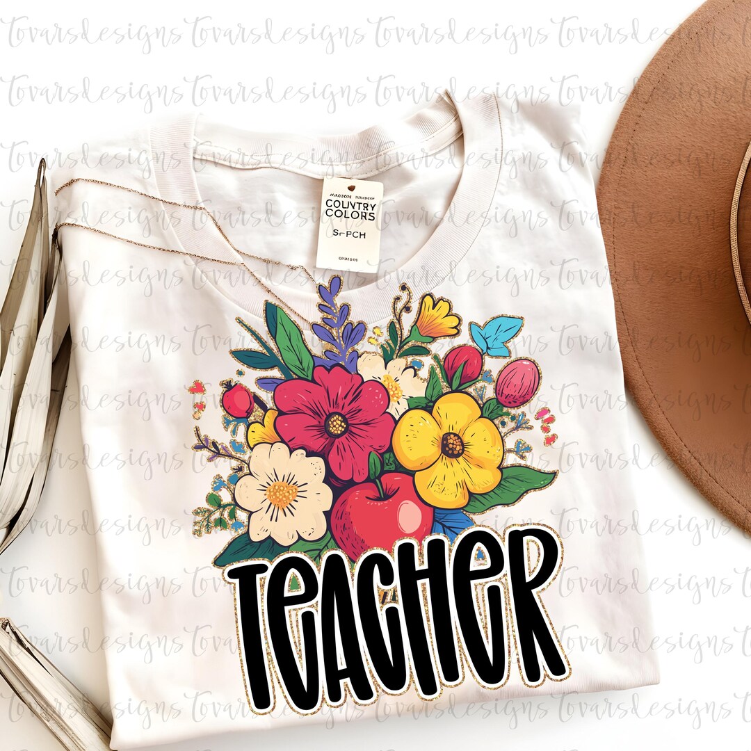 Floral Teacher PNG: Glitter Bouquet Design (digital Download for ...