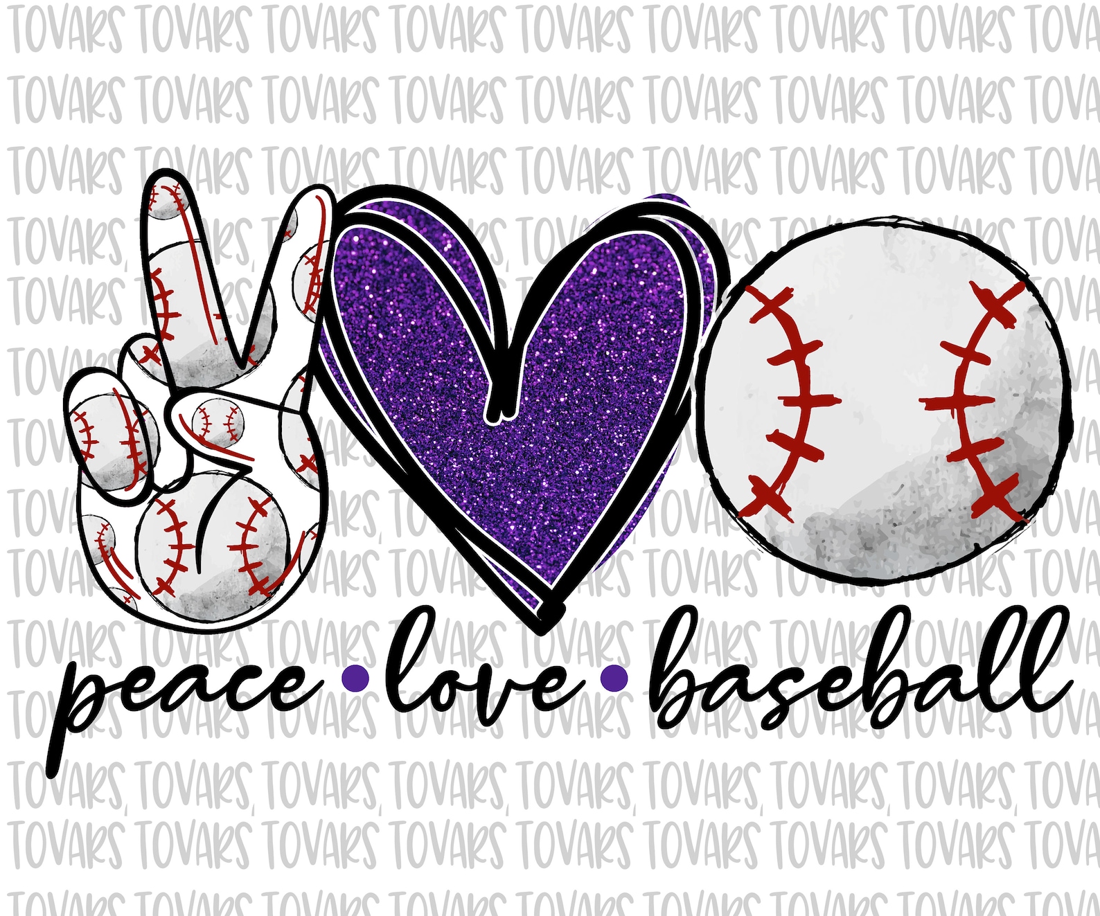 Peace Love Baseball Sublimation PNG - Glitter Purple Print (digital ...