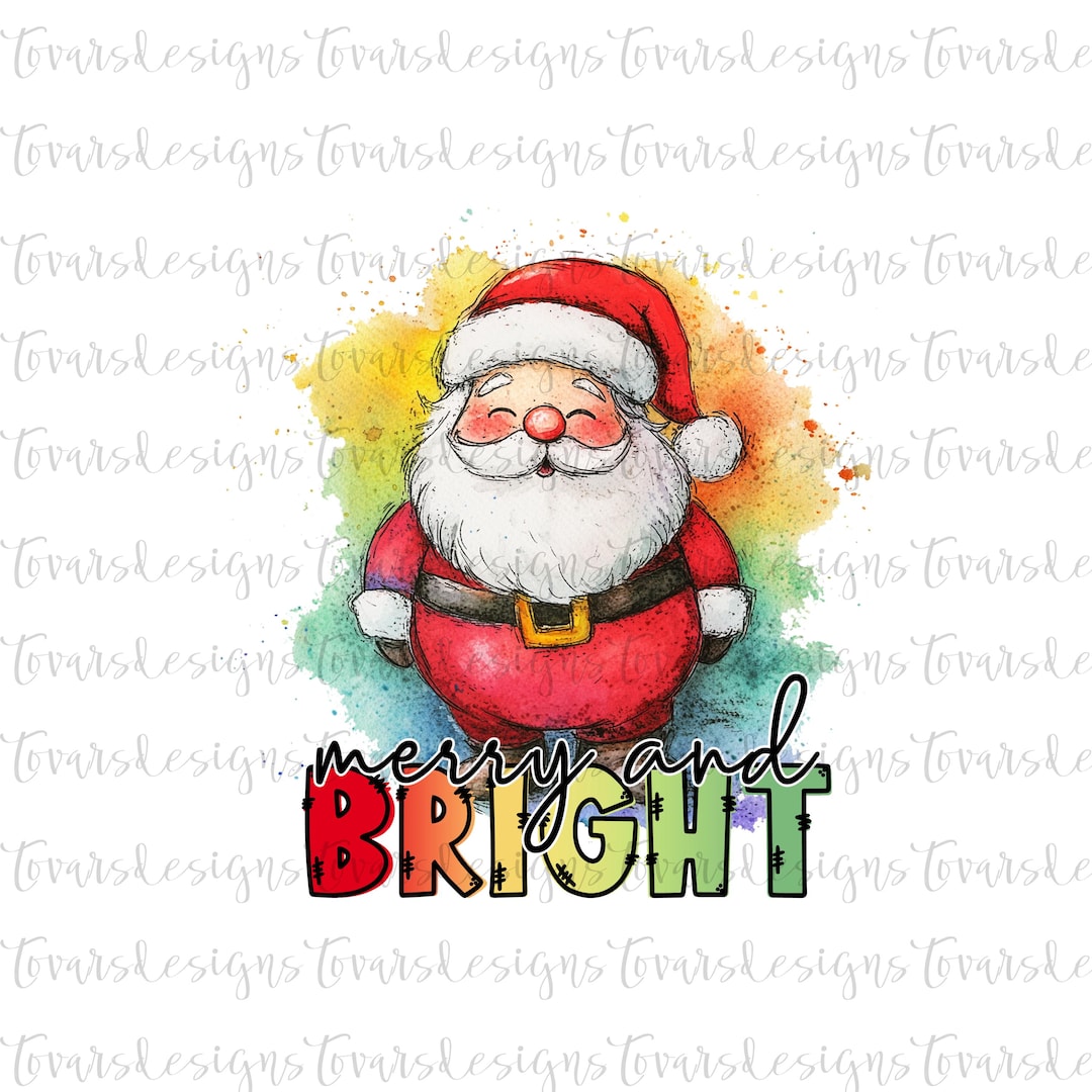 Watercolor Rainbow Santa PNG: Merry Christmas Design (digital Download ...