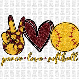 Peace Love Softball Sublimation Png Digital Download, Yellow Softball ...
